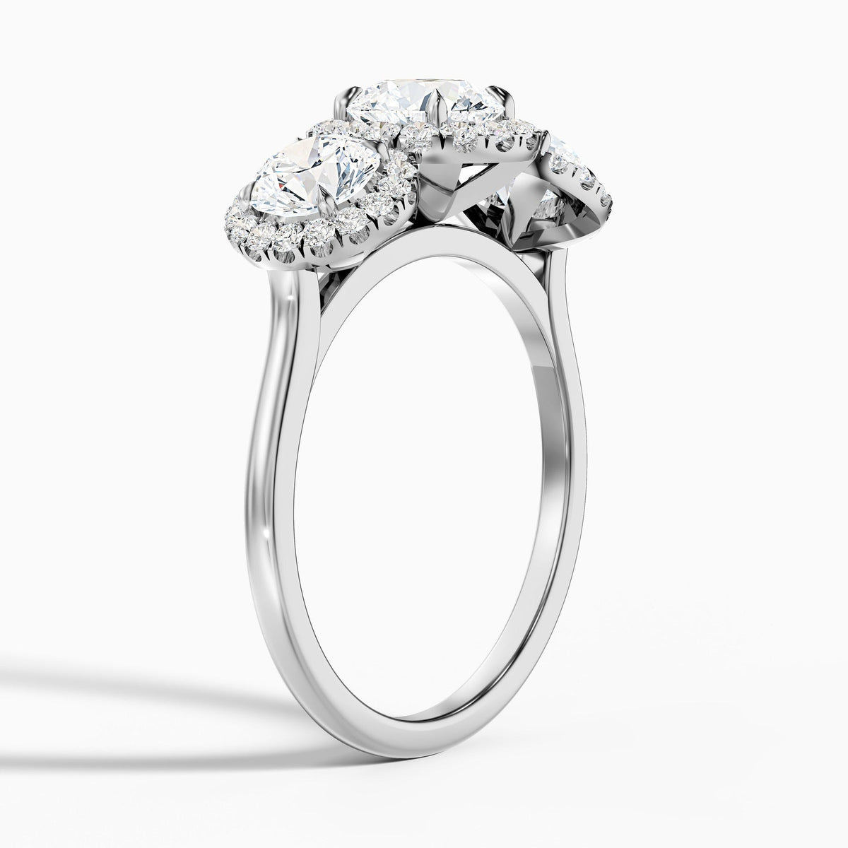 Diamira Three Stone Round Halo Lab Grown Diamond Ring – Grown Leo