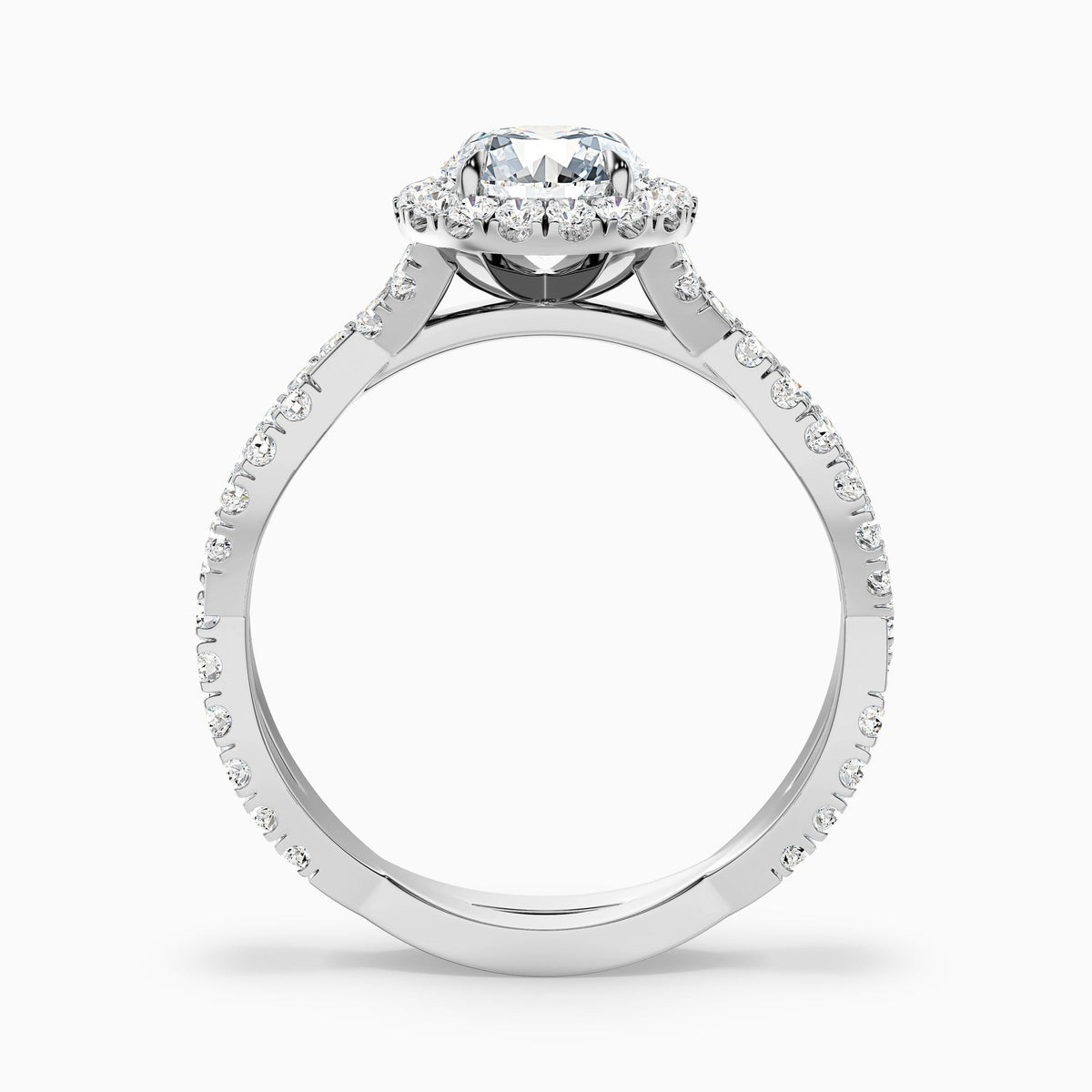 Phantom Round Cut Halo Twisted Pave Moissanite Engagement Ring – Grown Leo